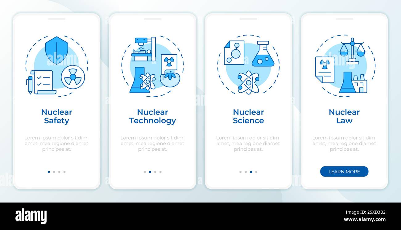 Nuclear applications blue onboarding mobile app screen Stock Vector ...