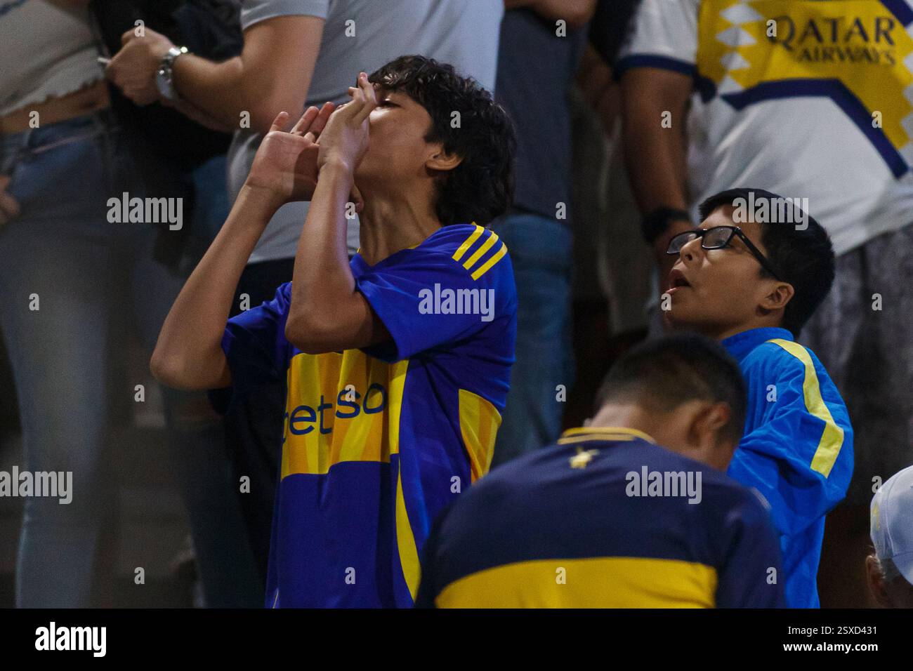 LIMA, PERU - FEBRUARY 18: Fans of Boca Juniors cheer during Copa ...