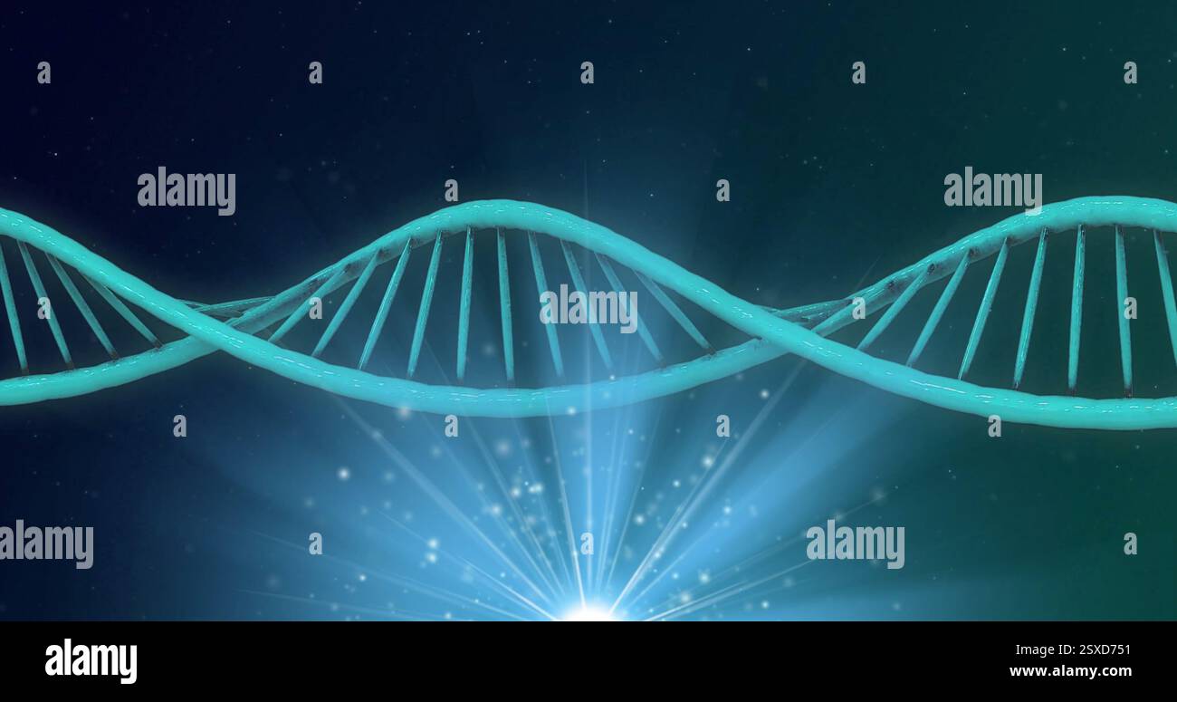 Image of dna strand and glowing lights on blue background Stock Photo ...