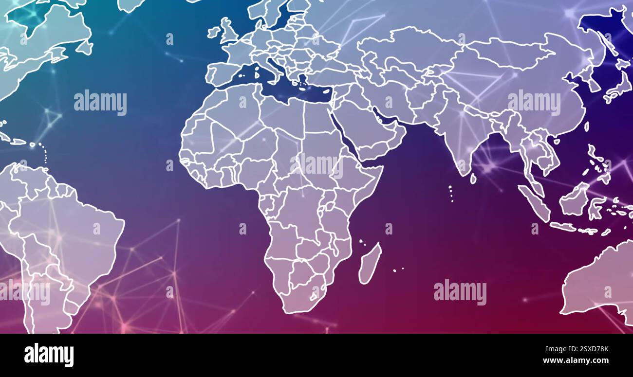 Image of network of connections over world map Stock Photo - Alamy