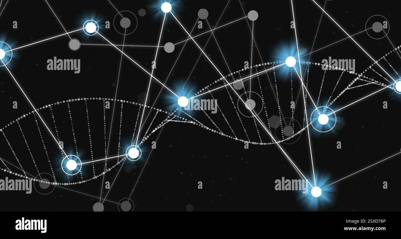Image of dna strand and network of connections Stock Photo - Alamy