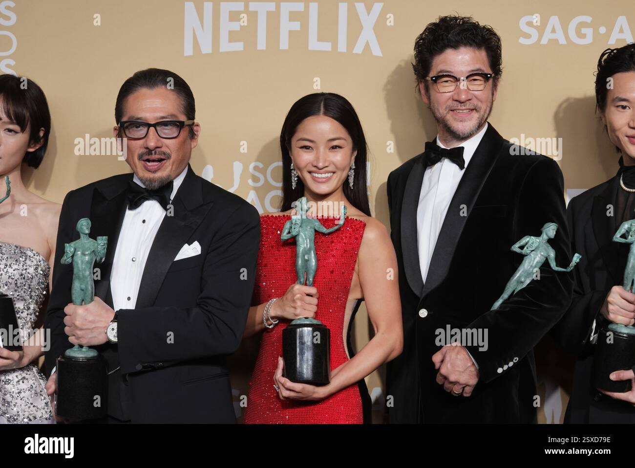 Los Angeles, USA. 23rd Feb, 2025. Cast of Shogun - Hiroyuki Sanada, Anna Sawai, and Tadanobu ...