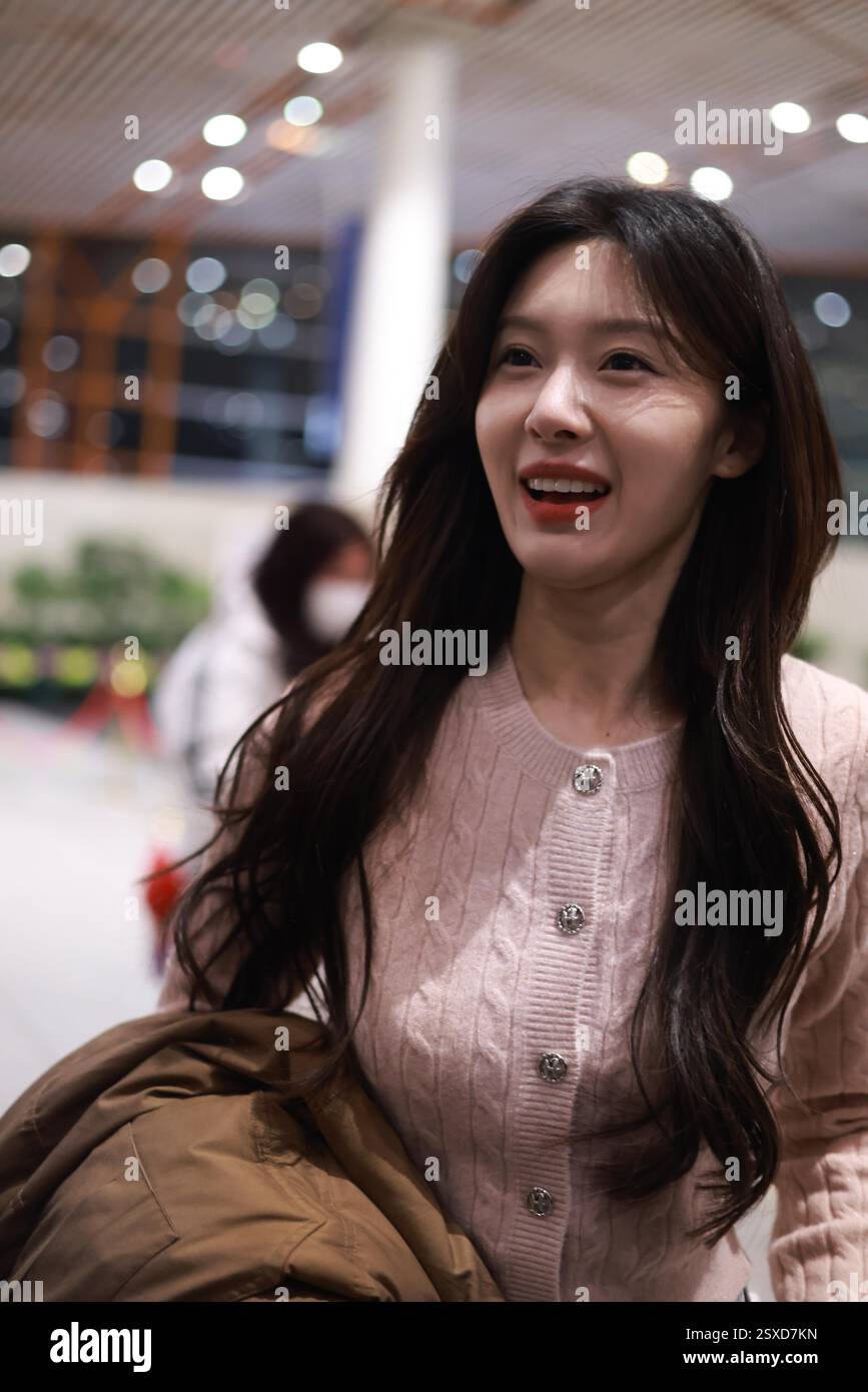 Chinese actress Wang Zixuan appears at the airport in Beijing, China, 19 February, 2025 Stock ...