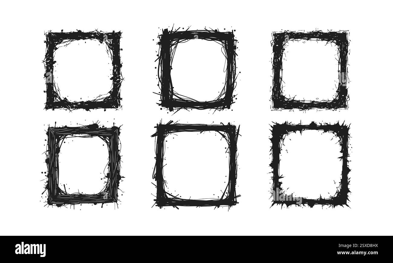 Black grunge square frames with rough edges and splatters Stock Vector ...