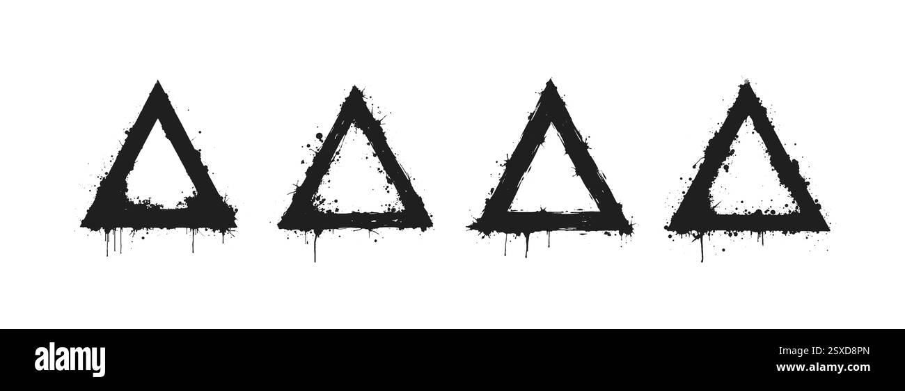 Black grunge triangular frames with rough edges and splatters Stock ...