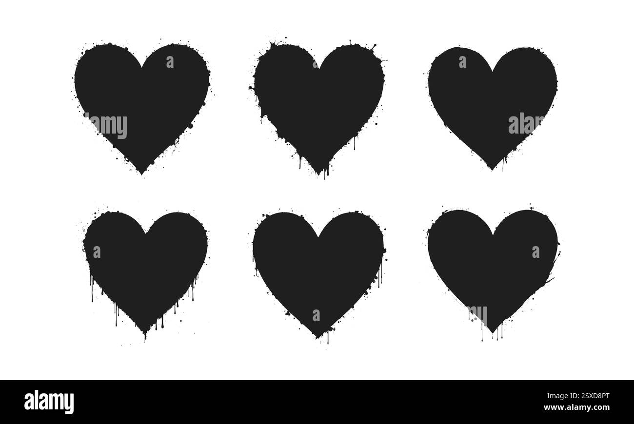 Black grunge hearts collection with dripping paint effect Stock Vector ...