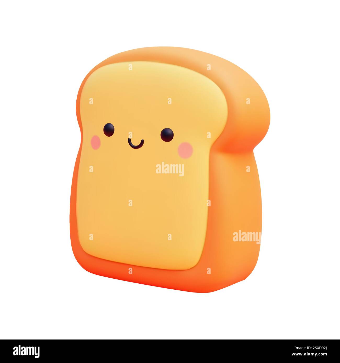 Realistic 3d cartoon slice of bread with a cute face, smiling with rosy ...