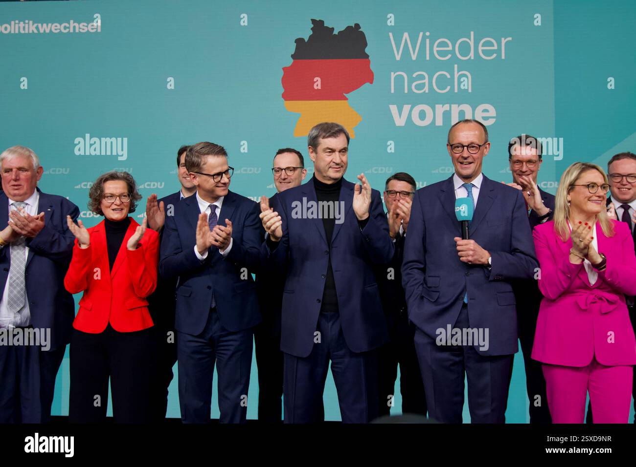 Berlin, Germany. February 23, 2025. Christian Democratic Union (CDU) leader and chancellor ...