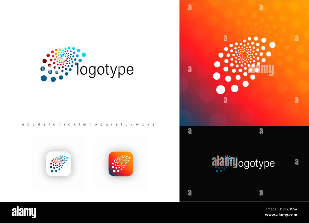 Abstract colorful spiral dot logo representing data flow, innovation, technology. Ideal for AI ...