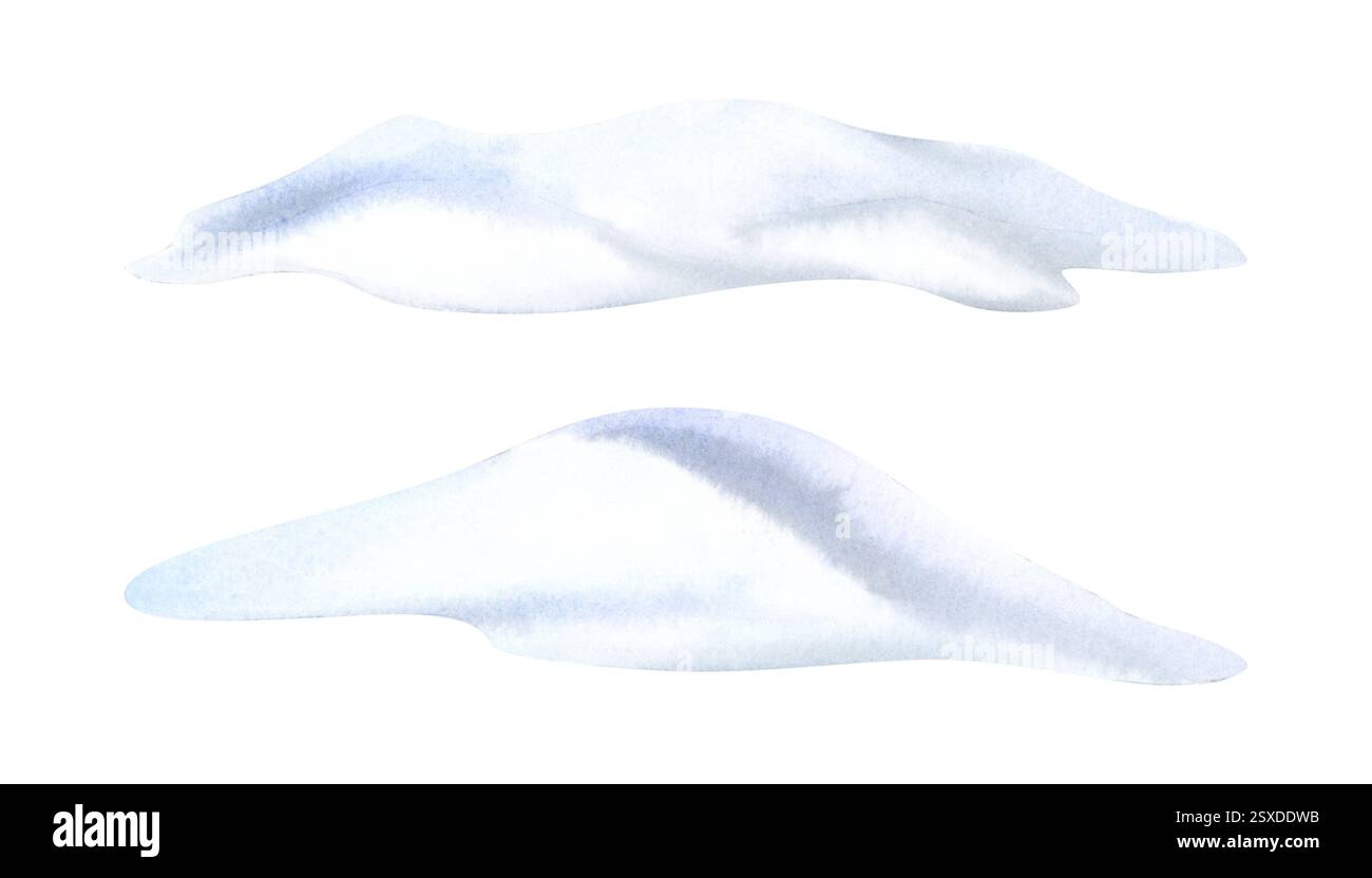 Watercolor snowdrifts illustration set isolated on white. Hand drawn ...