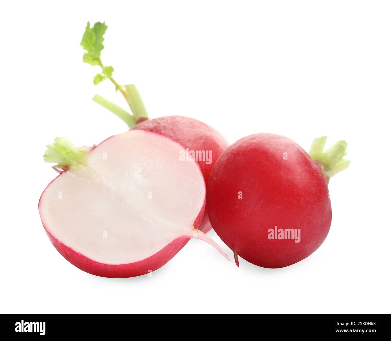Whole and cut radishes isolated on white Stock Photo - Alamy