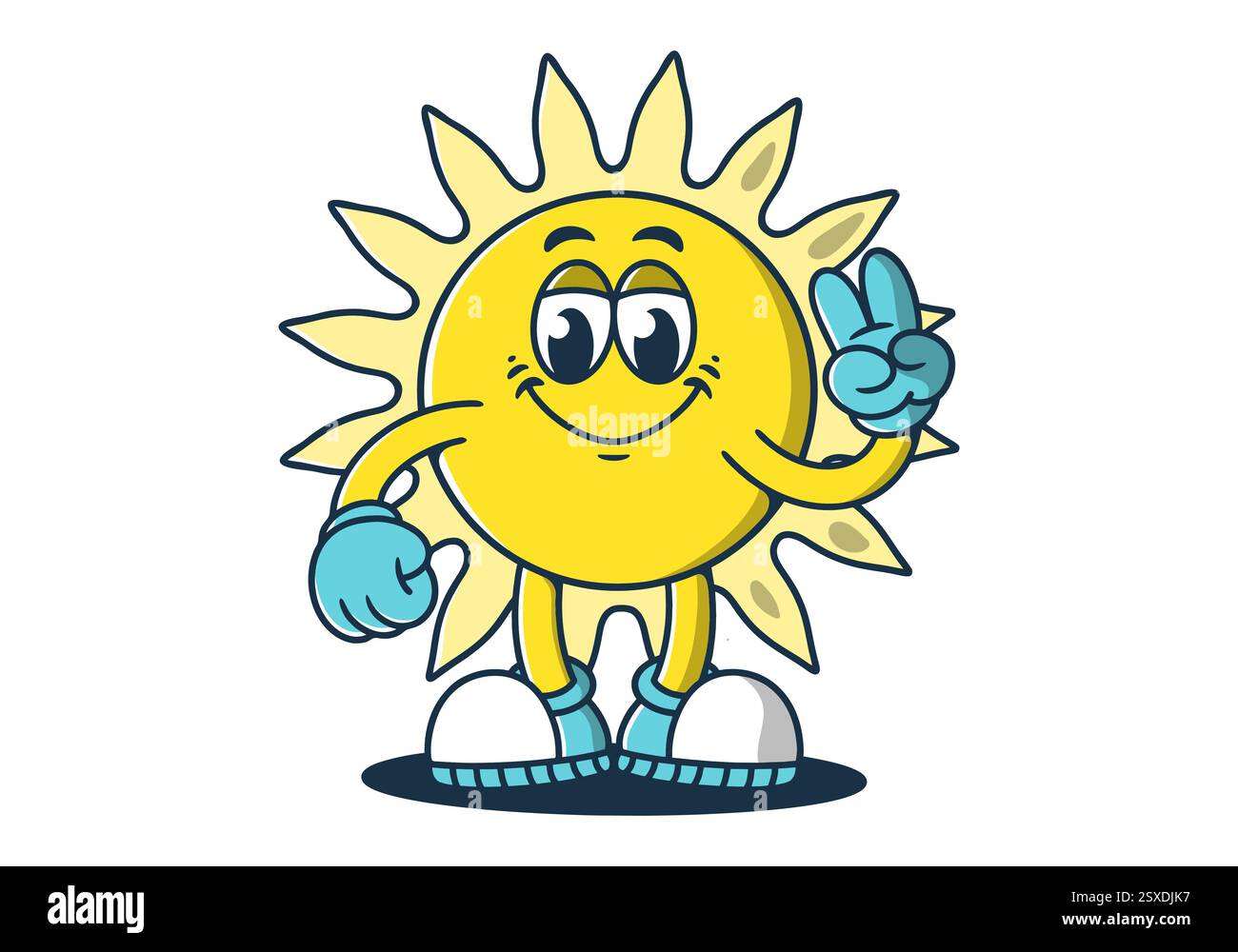 Happy sun mascot character illustration in peace hand symbol. White ...