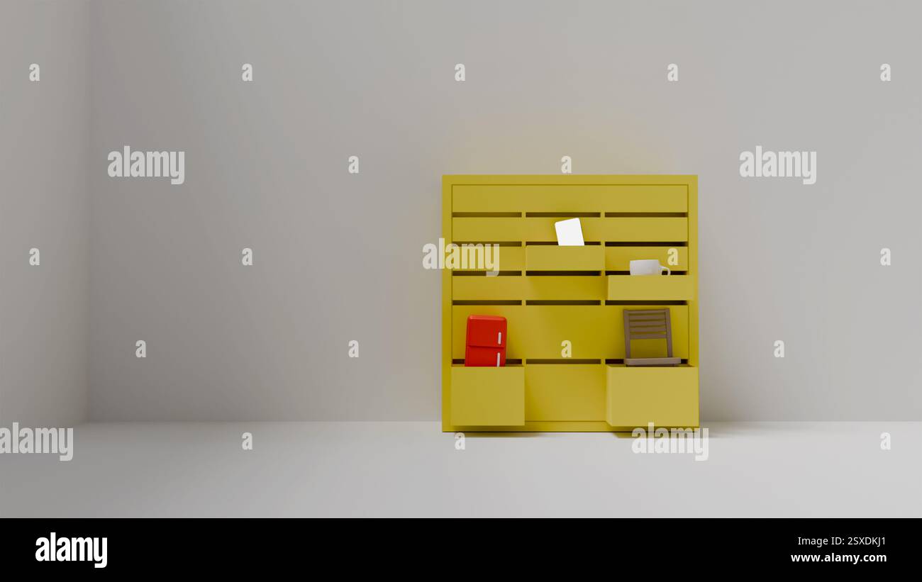 3D model of mailbox and refrigerator and chair and phone lie in boxes ...