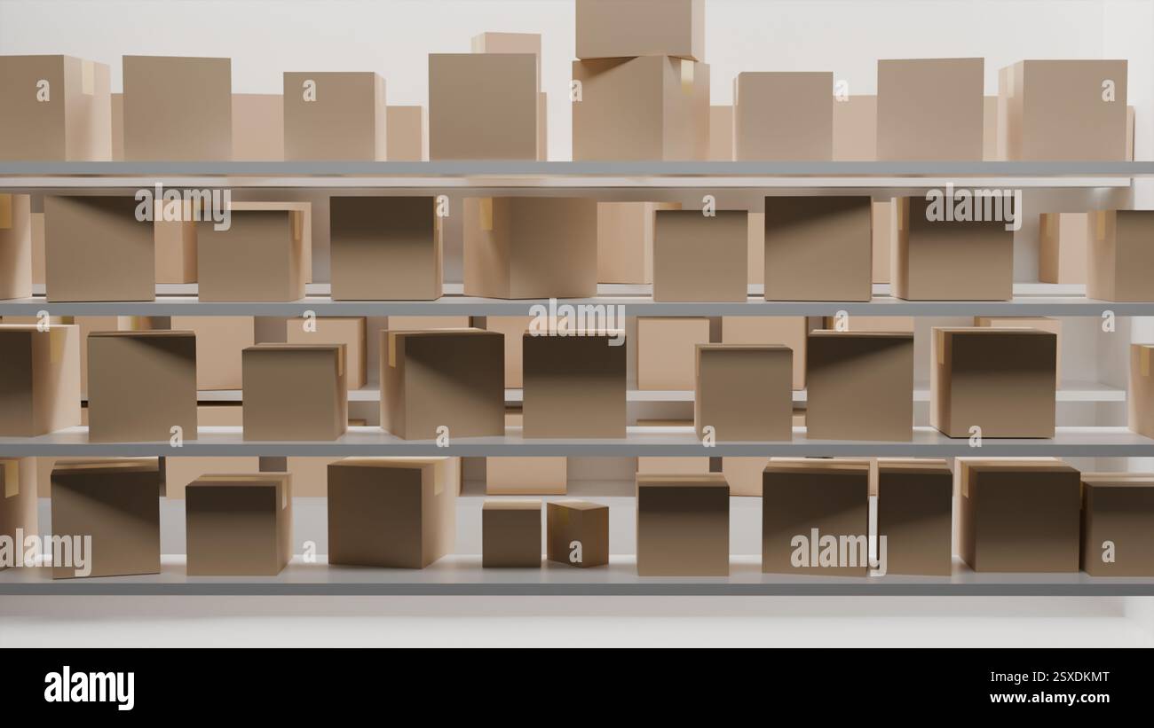 Mail boxes are on the shelves, logistics center, warehouse, 3D model ...