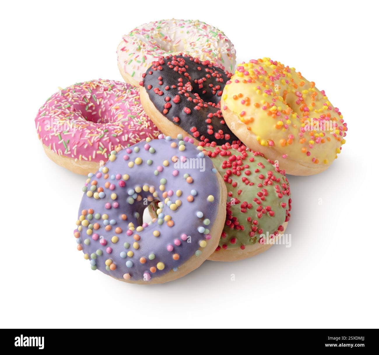 Group of donuts decorated with icing of various colors and colorful ...