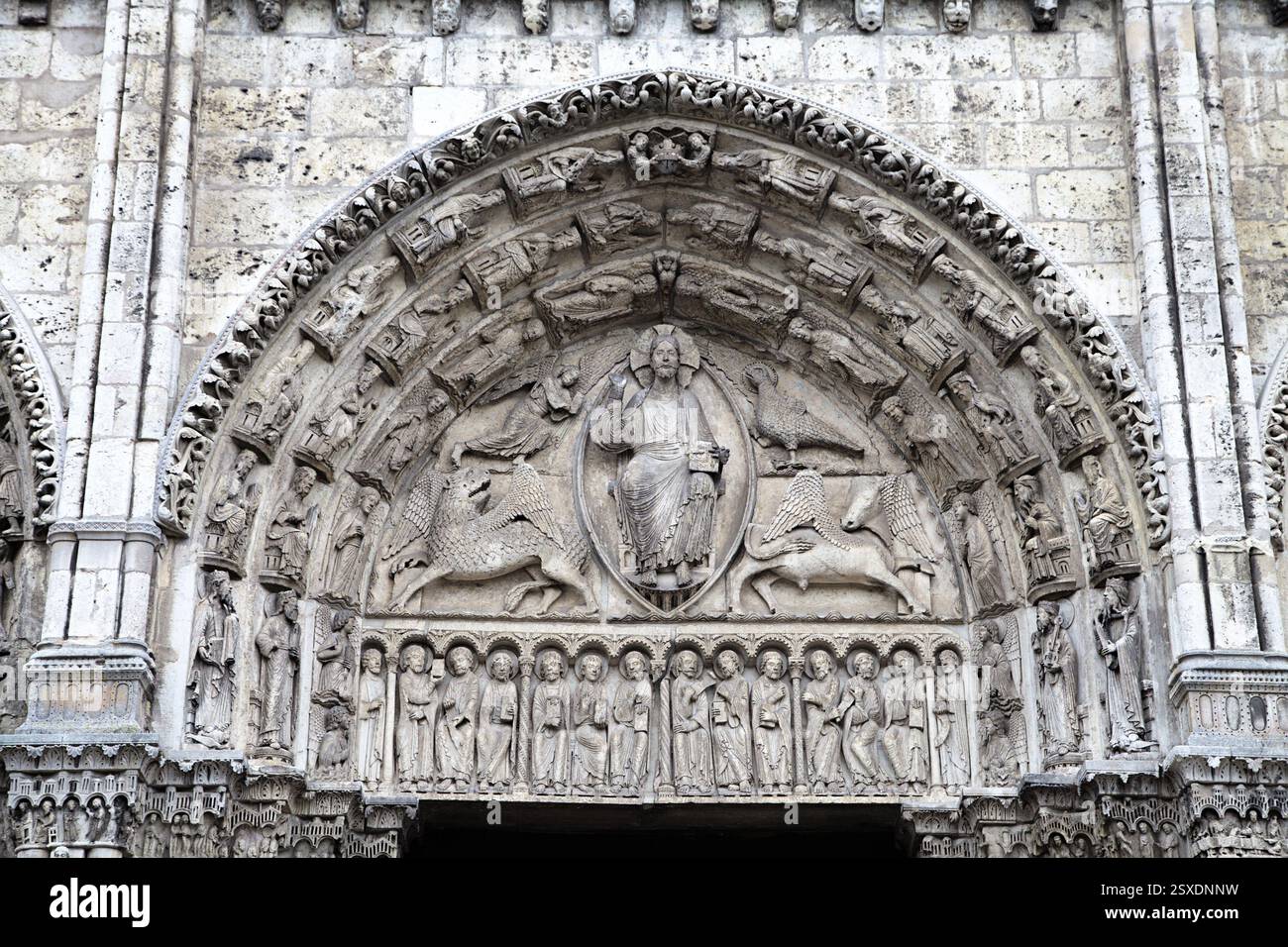 Intricate stone carvings depict biblical scenes at Notre-Dame de ...