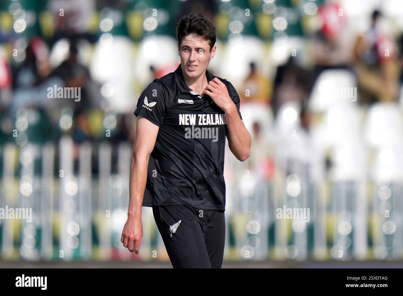 New Zealand's Will O' Rourke walks toward his bowling point during the ...