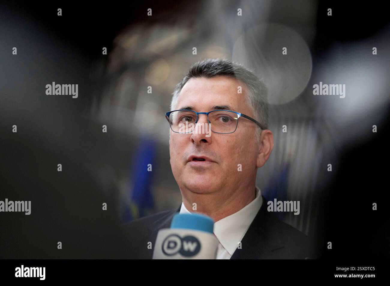 Israel's Foreign Minister Gideon Sa'ar speaks with the media as he ...