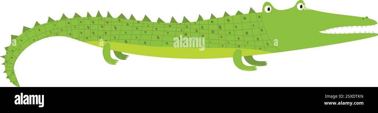 Cute cartoon green long crocodile with short legs Stock Vector Image ...