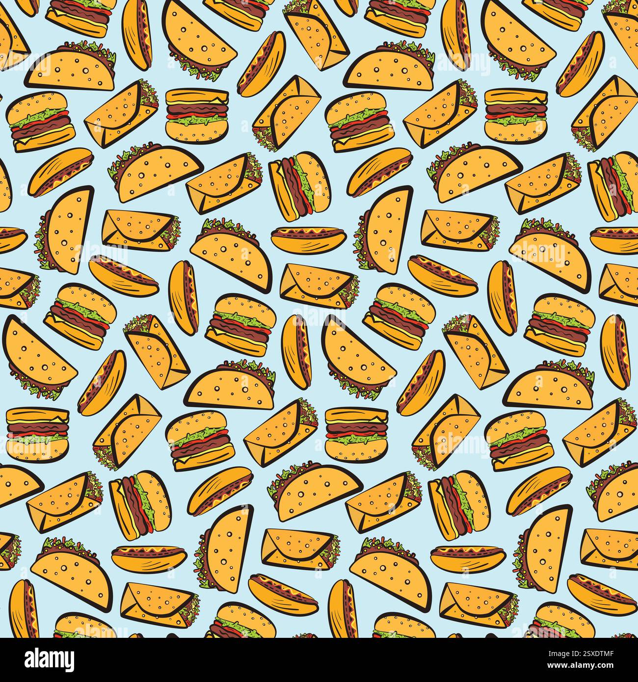 Bright pattern with mess of fast food symbols Stock Vector Image & Art ...