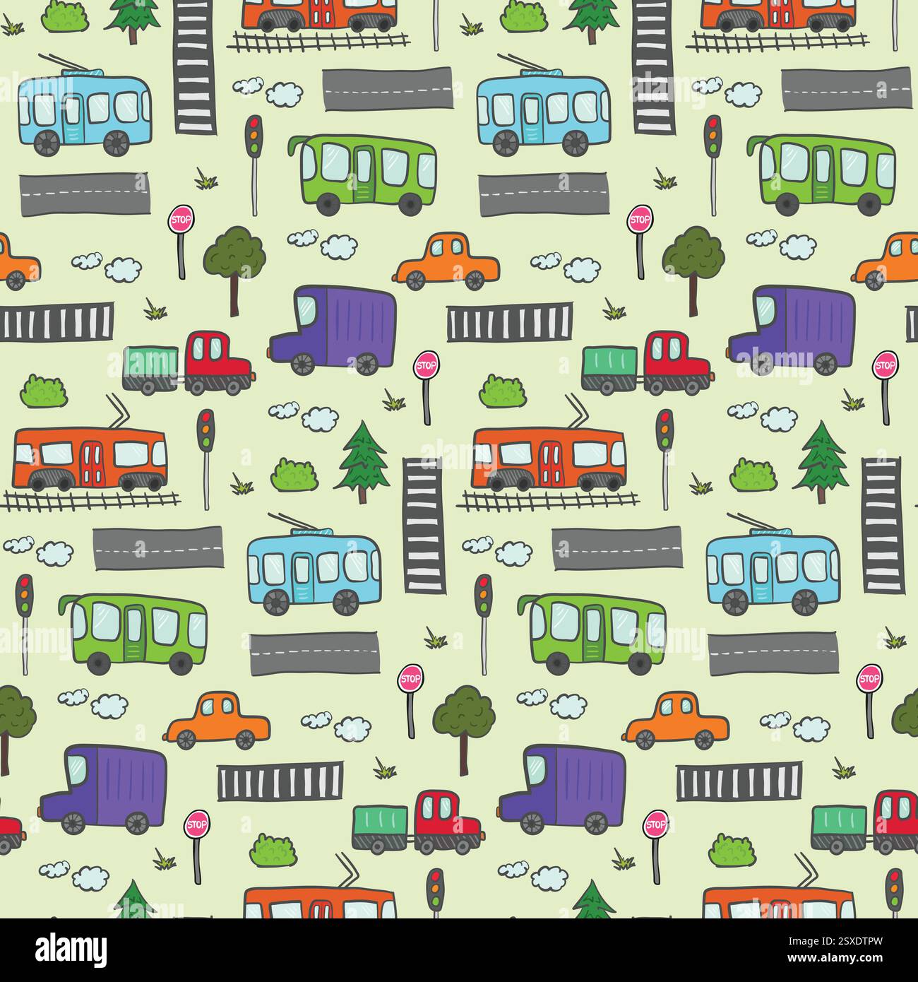 Cute colorful cartoon city transport pattern Stock Vector Image & Art ...