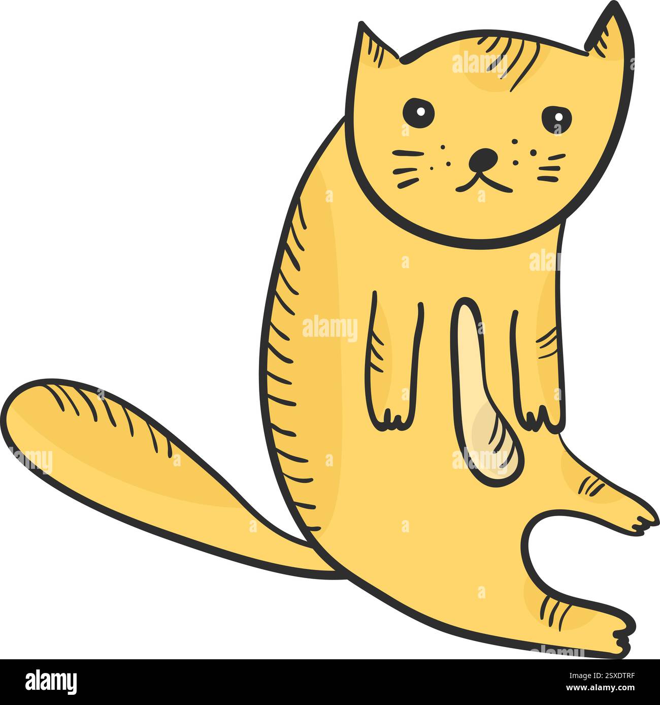 Flat cute sketch of sitting outline orange cat Stock Vector Image & Art ...