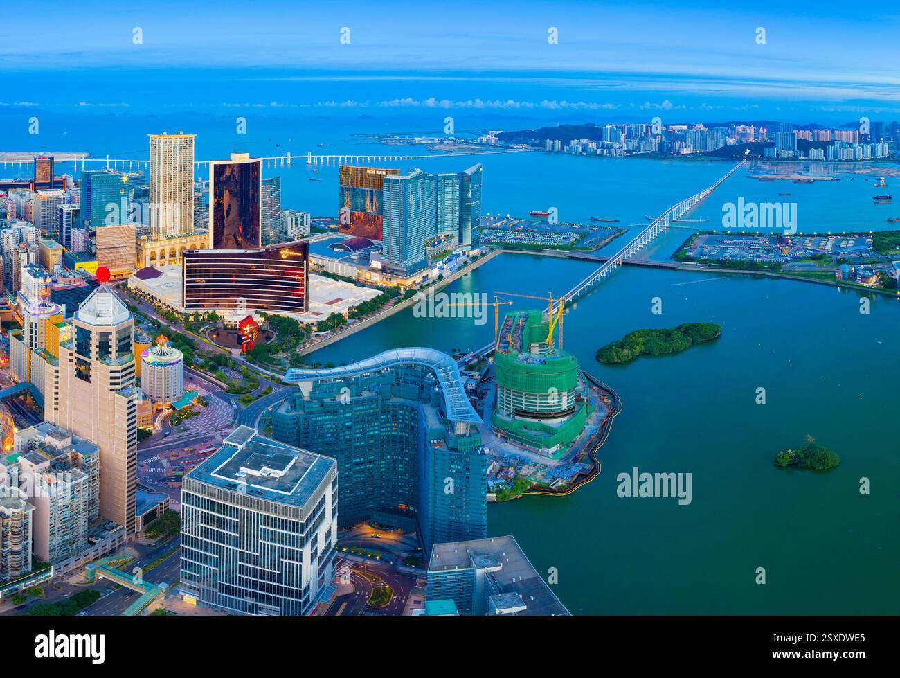 Aerial photography of night scenes of cities on the Macau Peninsula in ...