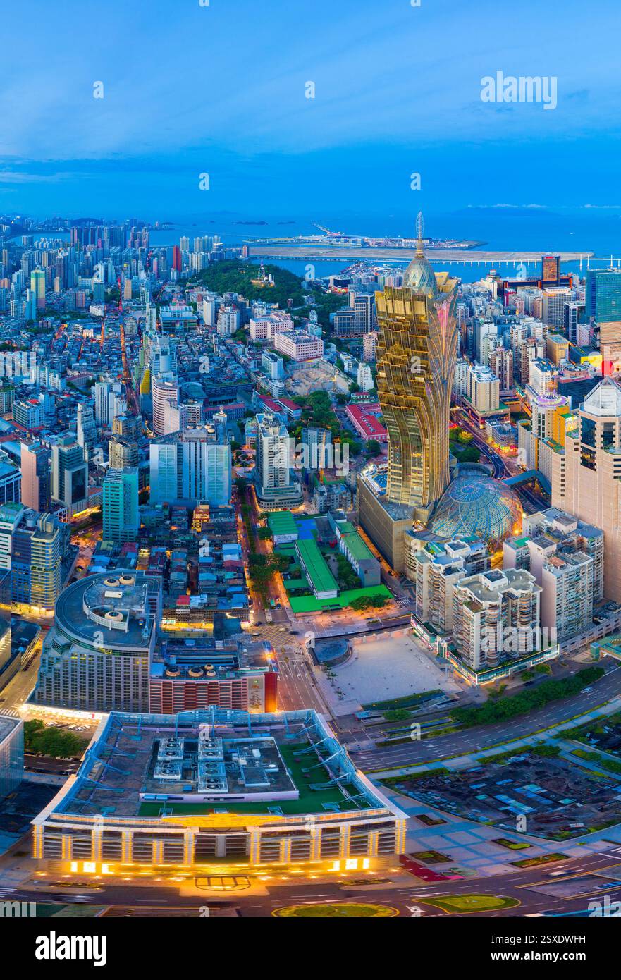 Aerial photography of night scenes of cities on the Macau Peninsula in ...