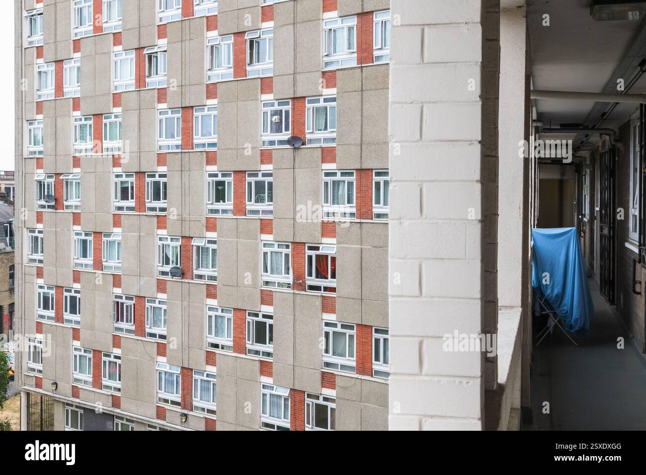 Facade of the tower block George Loveless House on the Dorset Estate, a ...
