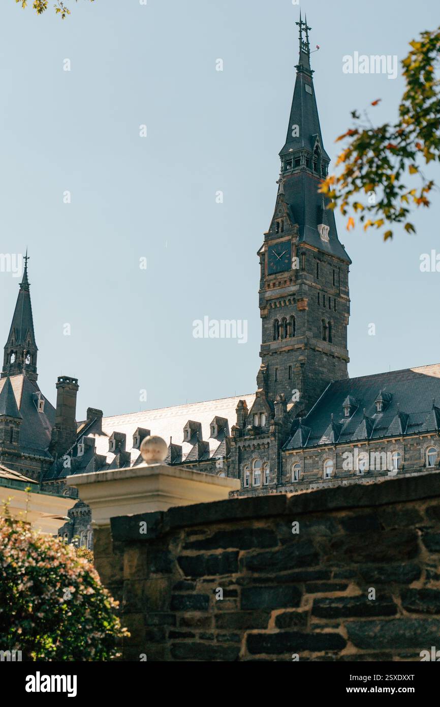 Historic architecture of Georgetown University under a clear blu Stock ...