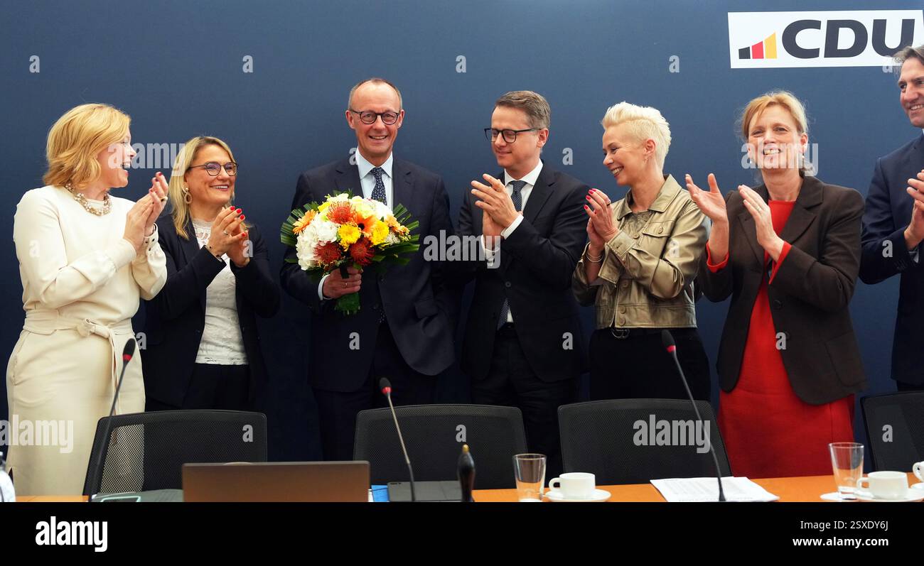 24 February 2025, Berlin: Friedrich Merz (3rd from left), CDU Federal ...