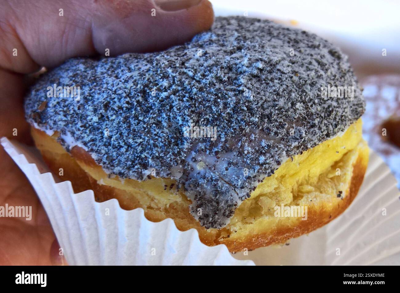 Gefüllter Sipl Krapfen bzw Berliner Pfannkuchen, Hefegebäck mit Füllung ...