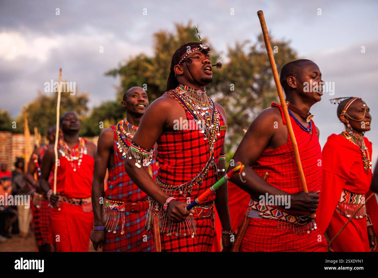 Traditional Masai tribesmen perform a ritual dance in Kenya Stock Photo ...
