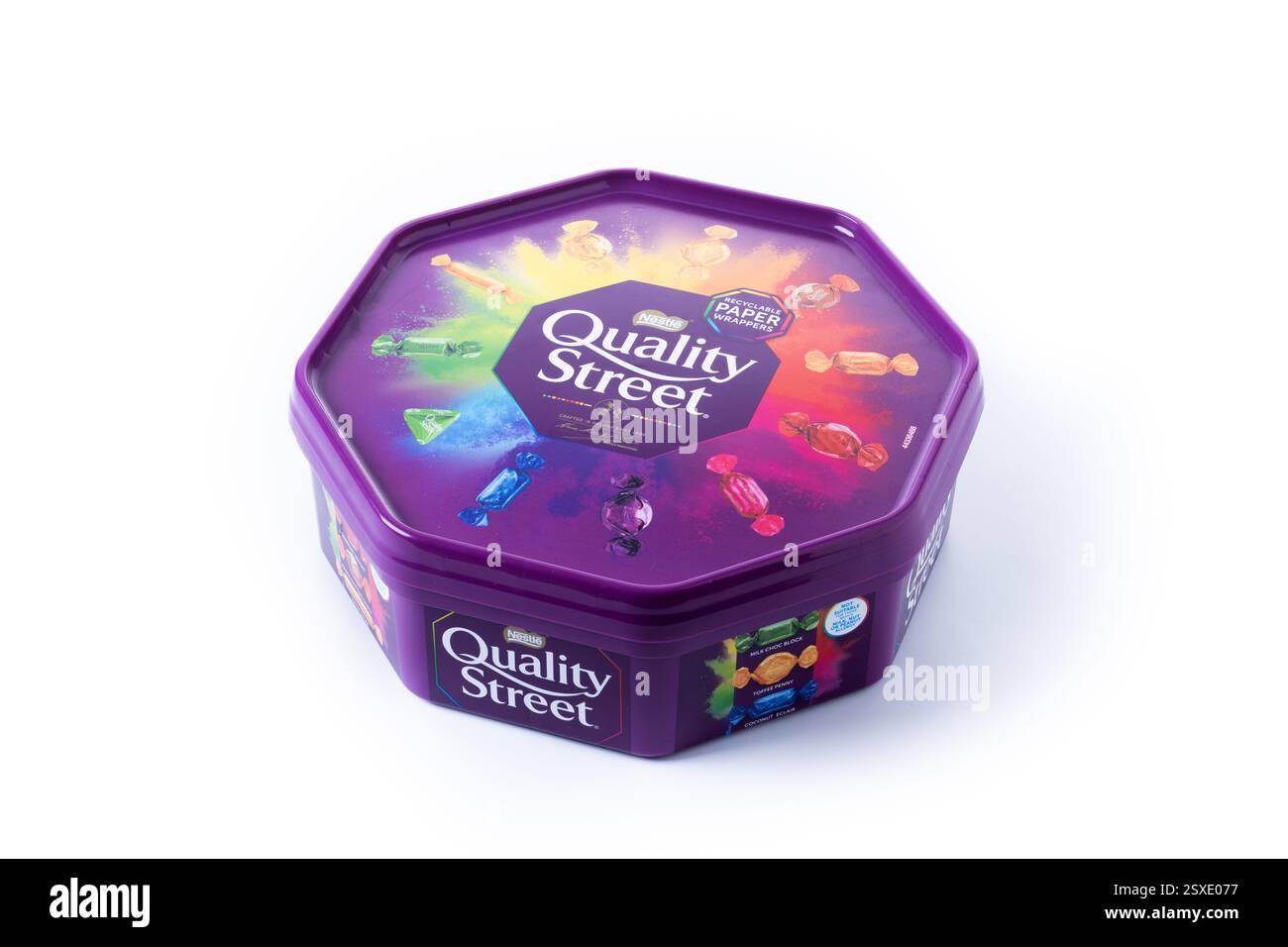 Quality Street chocolate box isolated on white background Stock Photo ...