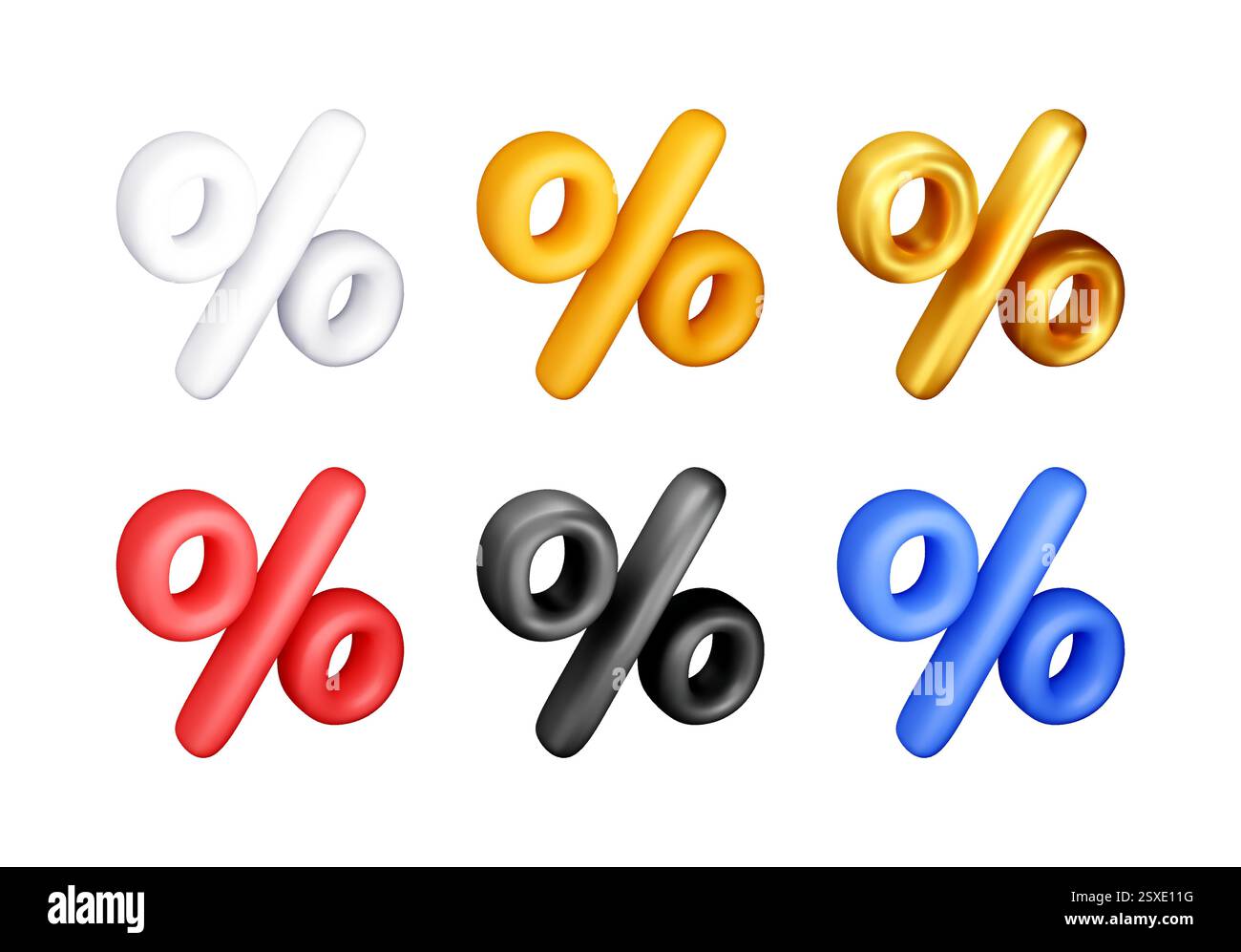 3D set of realistic percent sign isolated. Render money finance or ...