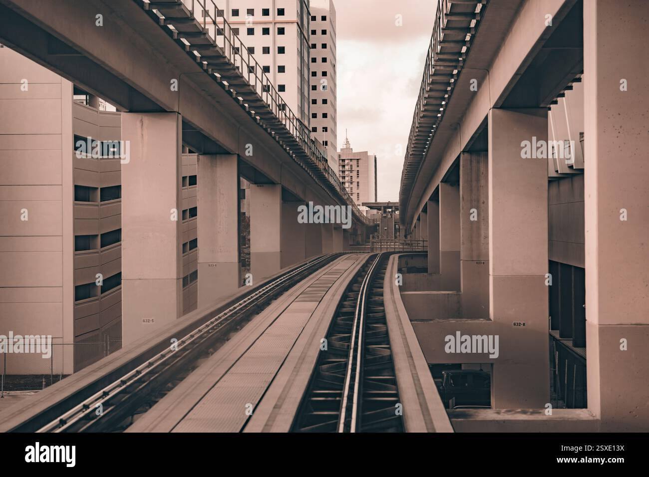 modern building in the city miami downtown train line metro mover Stock ...