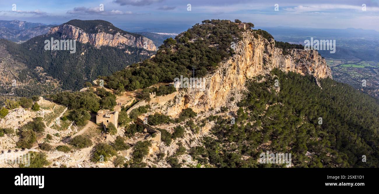 aerial view of the hermitage and Alaró Castle hostelry , Alaró hill ...