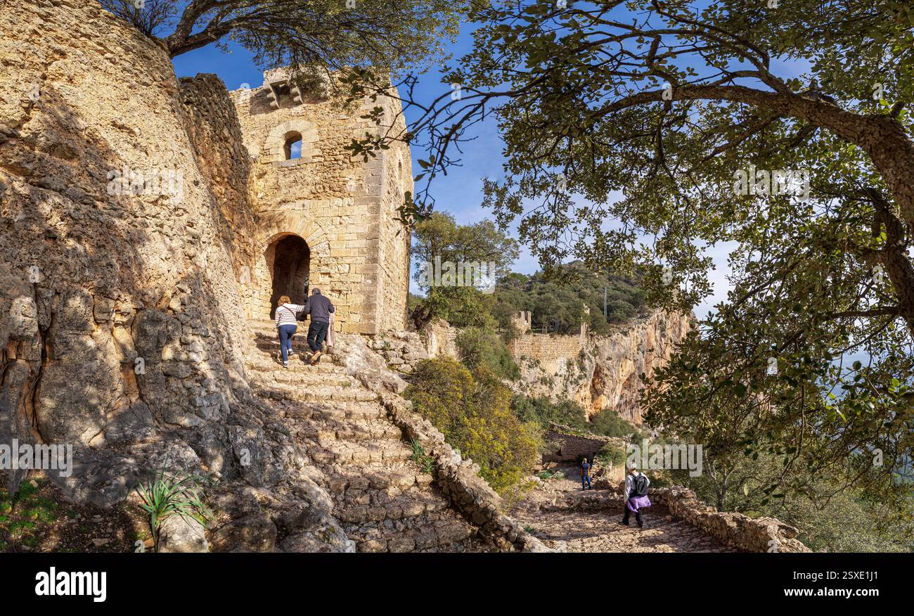 Alaró Castle, access staircase and main keep, Alaró hill, Dry stone ...