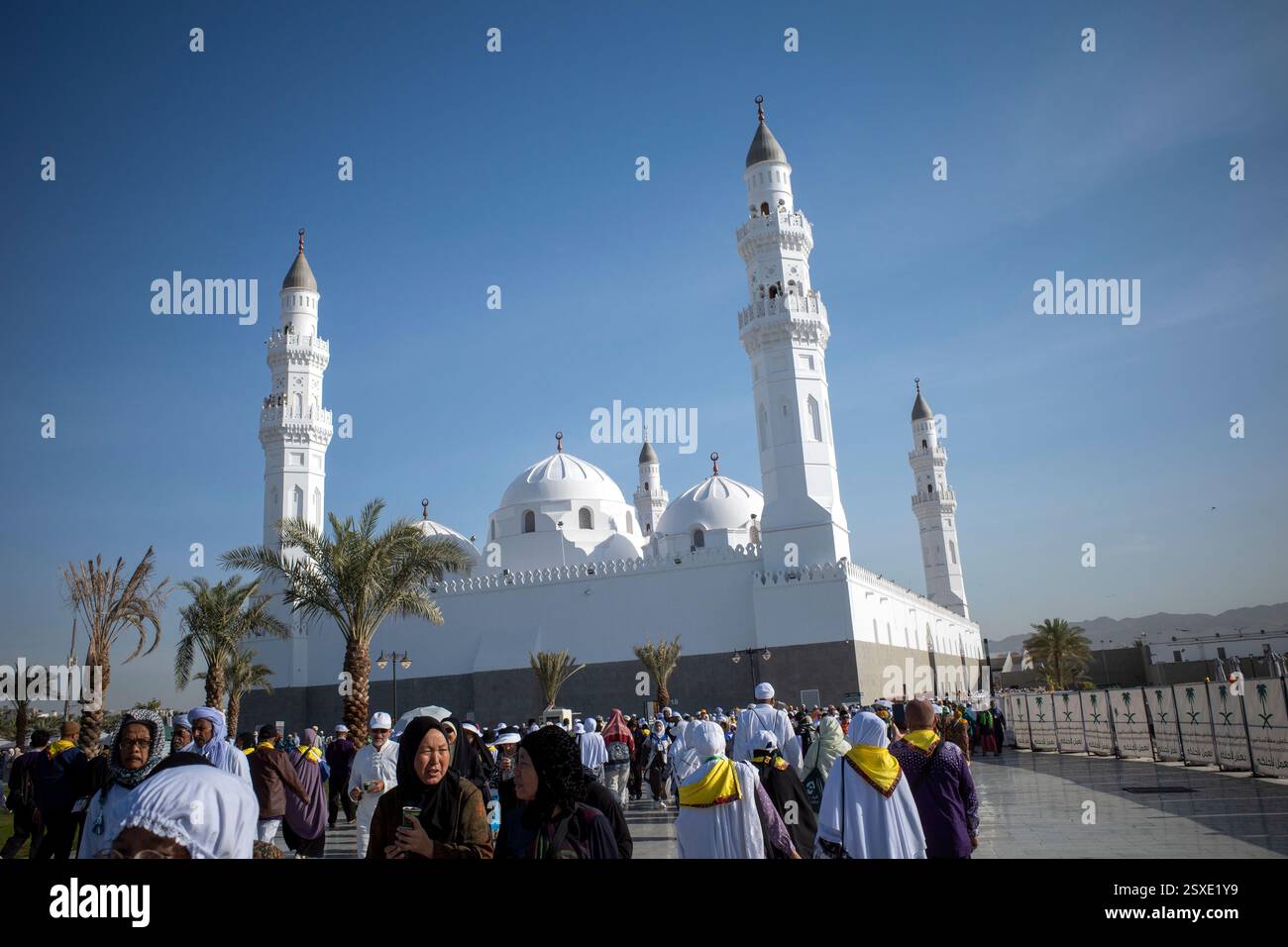 Medina, Saudi Arabia - June 30, 2024: Hajj and Umrah pilgrims at The Quba Mosque, thought to be ...