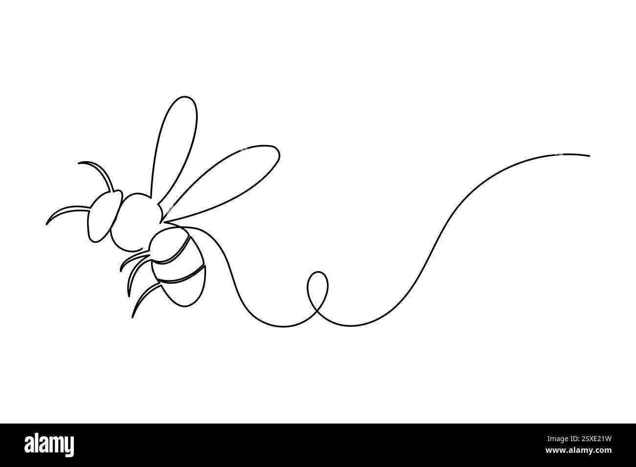 Continuous single line drawing of bee outline isolated vector art ...
