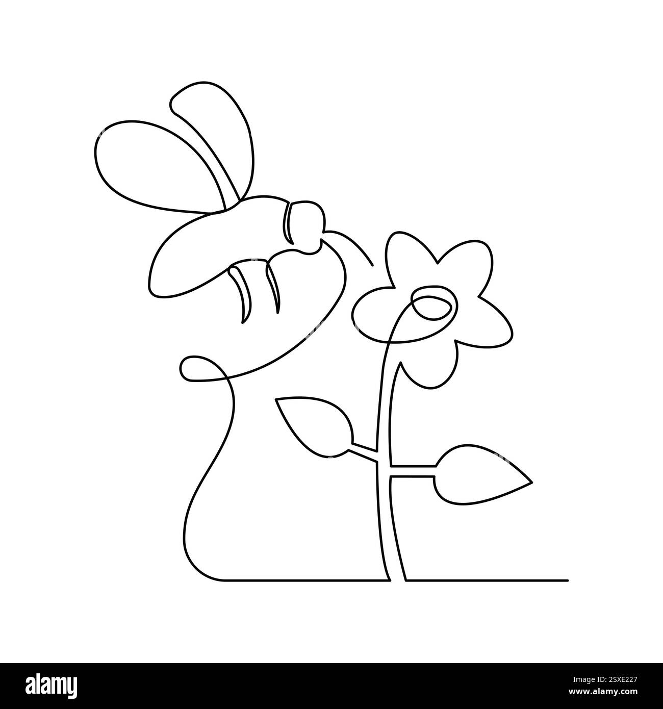 Continuous single line drawing of bee outline isolated vector art ...
