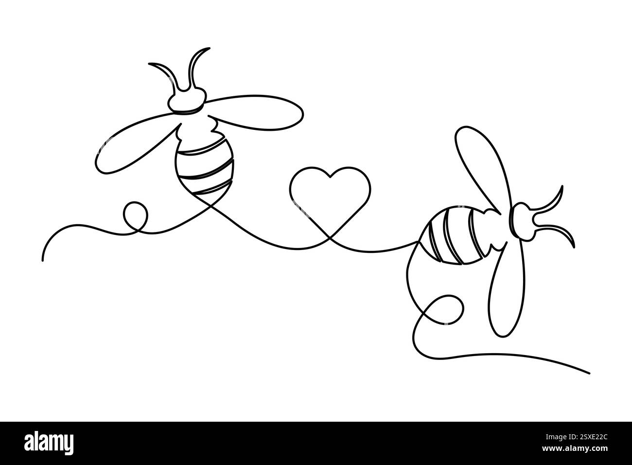 Continuous single line drawing of bee outline isolated vector art ...