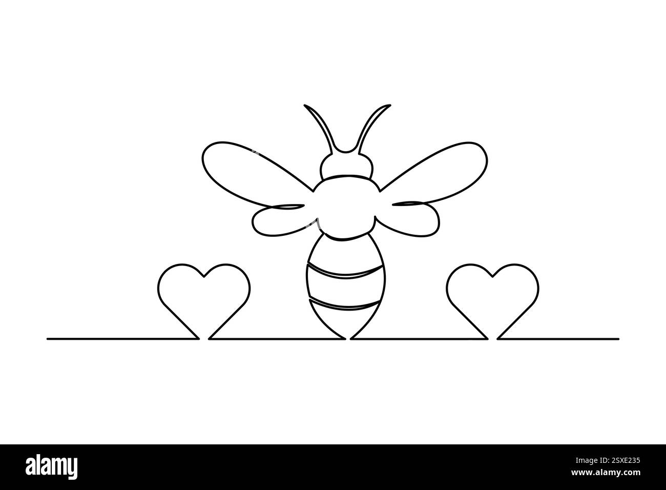 Continuous single line drawing of bee outline isolated vector art ...