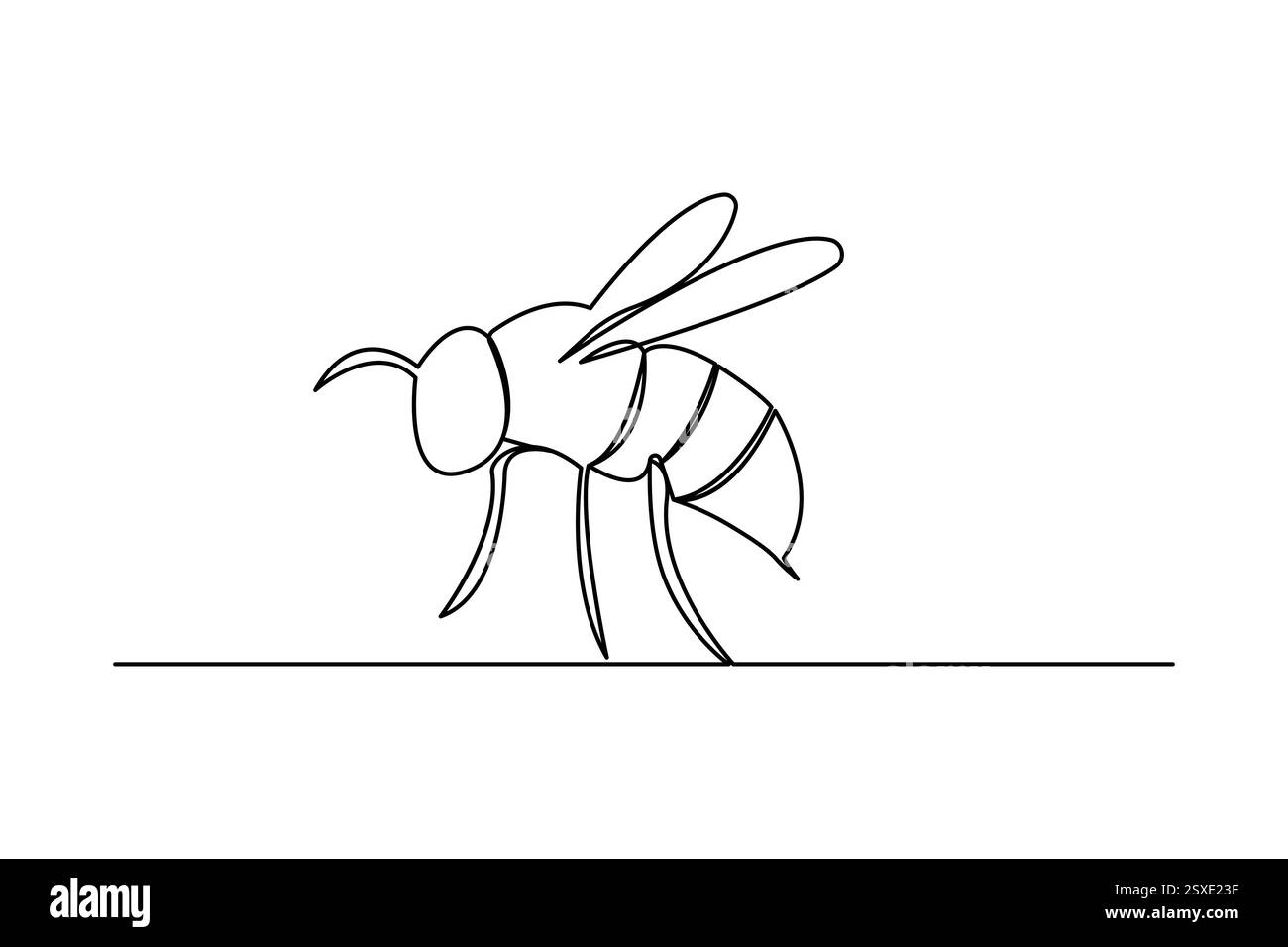 Continuous single line drawing of bee outline isolated vector art ...