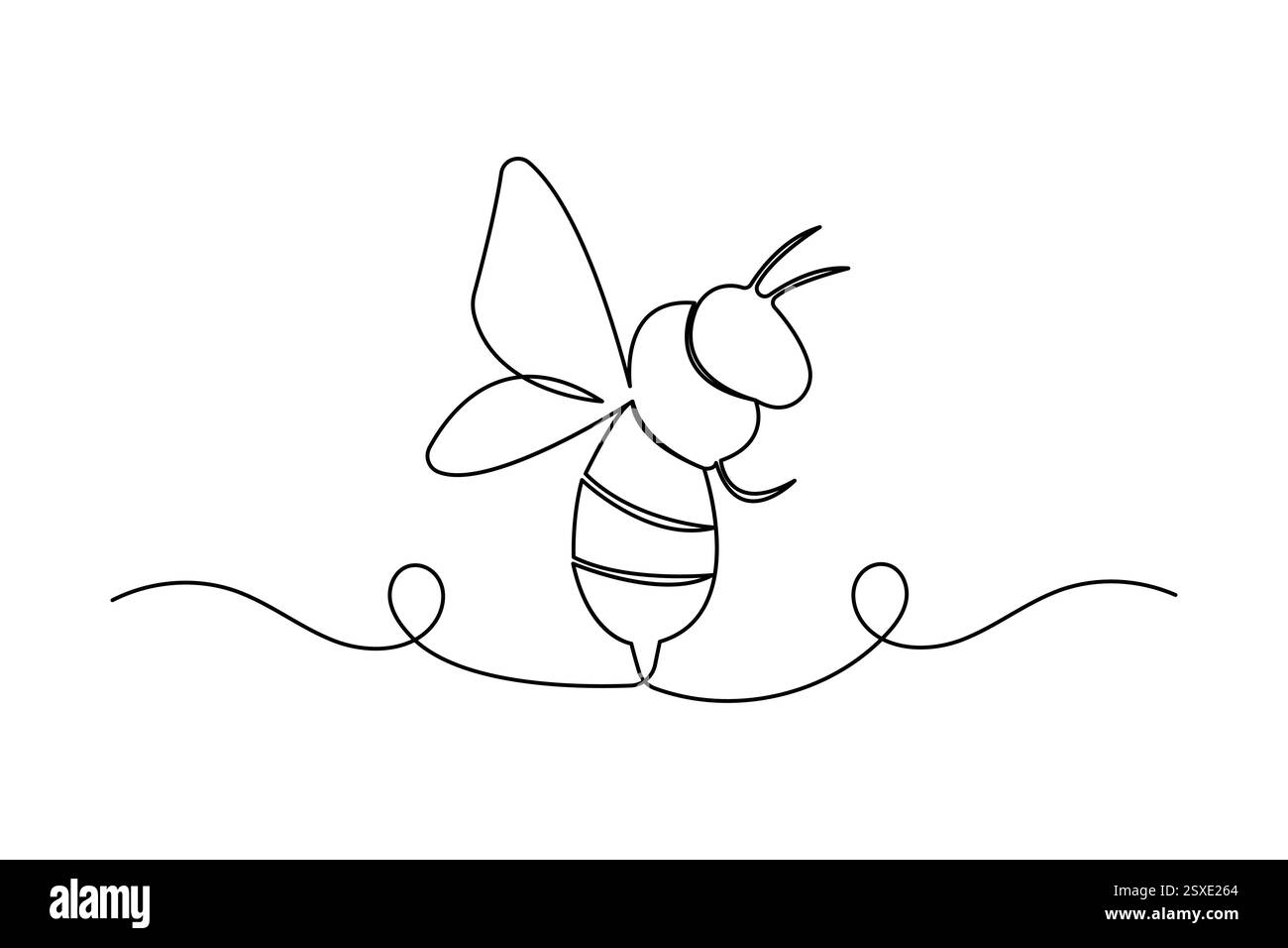 Continuous single line drawing of bee outline isolated vector art ...