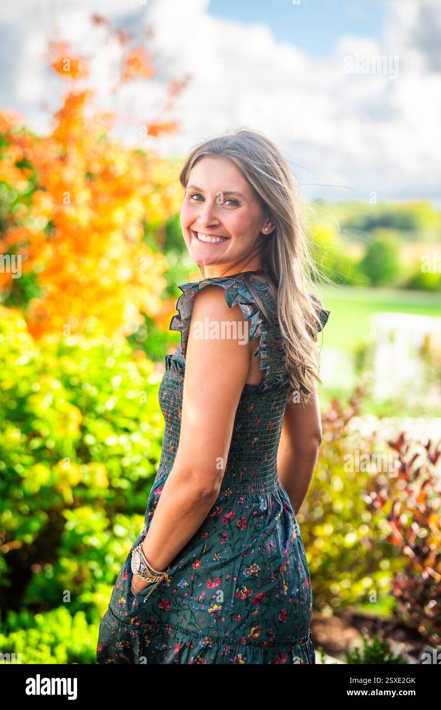 Green Eyed Thirty Years Old Model Wearing Dress Outside Stock Photo - Alamy