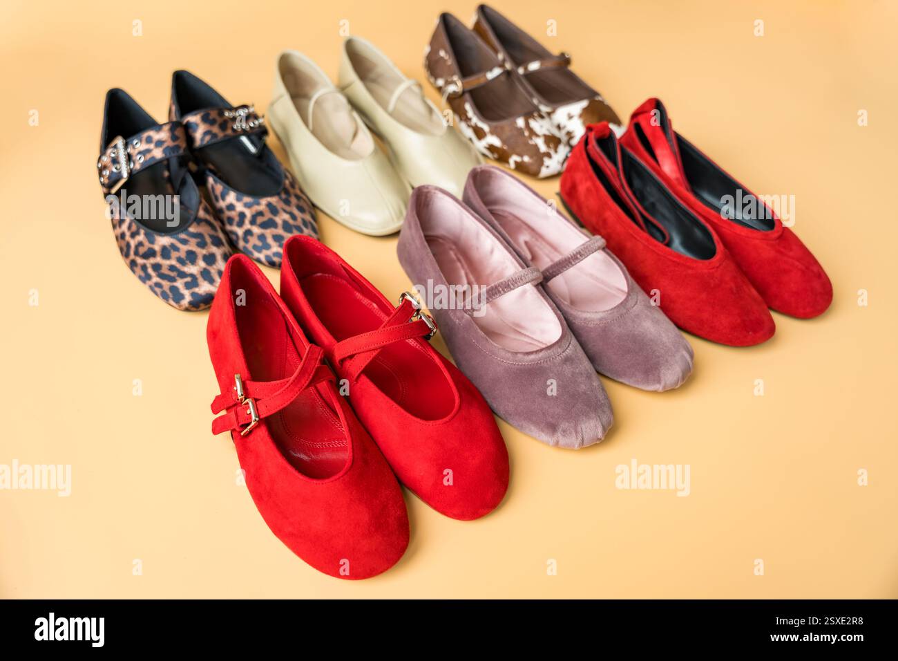 Trendy ballet flats collection arranged on pastel background Stock ...