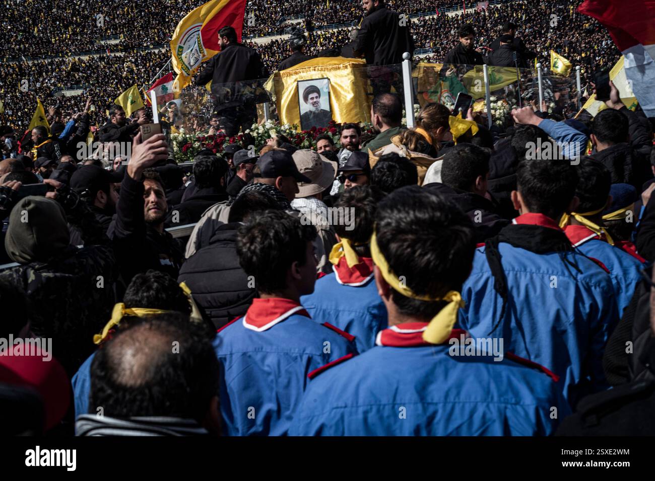 Beirut, Lebanon. 23rd Feb, 2025. the catafalques of Hassan Nasrallah ...