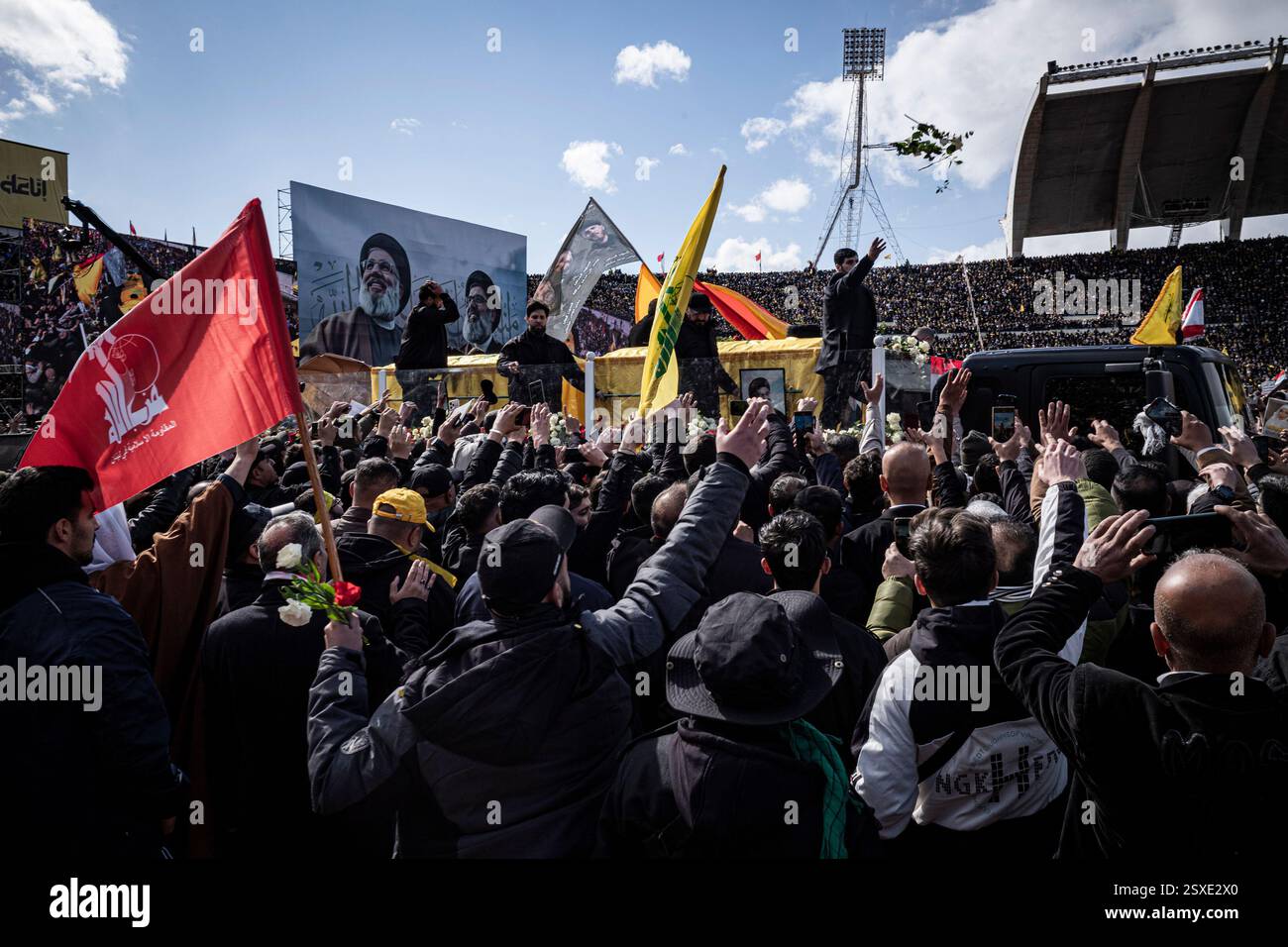 Beirut, Lebanon. 23rd Feb, 2025. the catafalques of Hassan Nasrallah ...