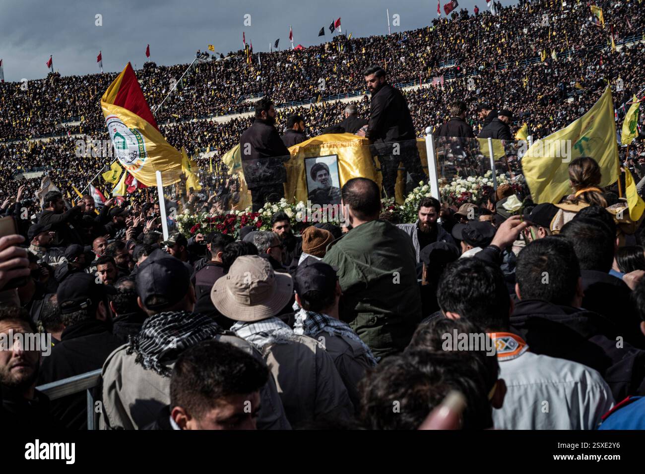 Beirut, Lebanon. 23rd Feb, 2025. the catafalques of Hassan Nasrallah ...